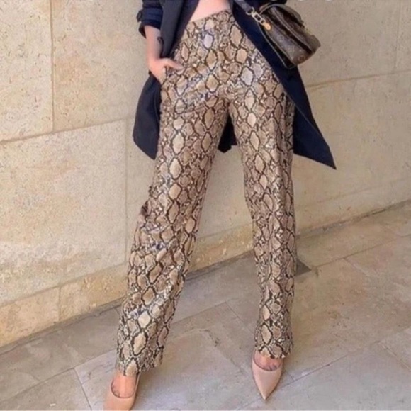 Zara | Pants & Jumpsuits | Zara Euc Animal Snake Reptile Print Faux ...